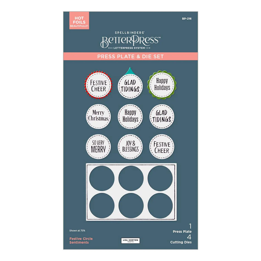 Spellbinders Festive Circle Sentiments BetterPress Plate and Die Set b ...